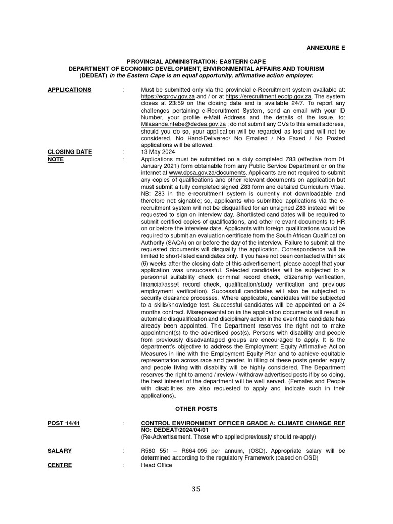 DEDEAT Internship and Job Opportunities | PDF | Salary | Affirmative Action