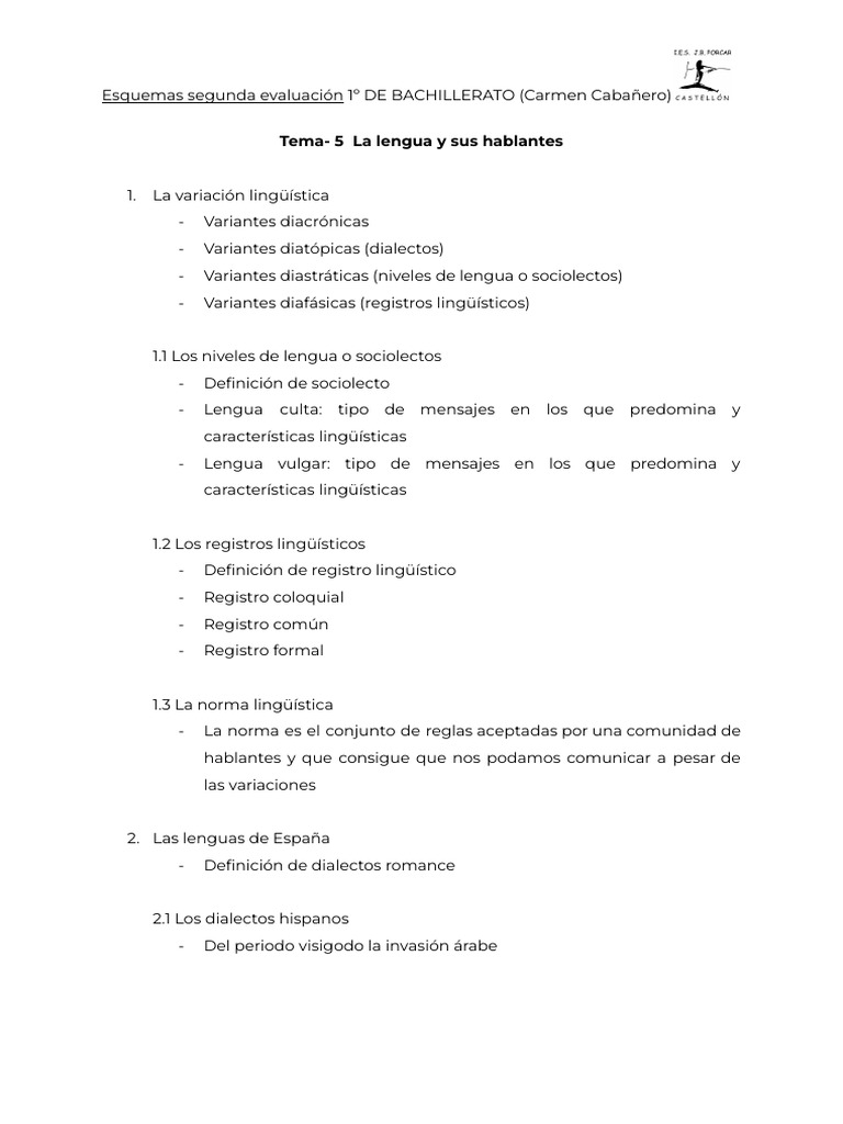 Esquemas de Lengua para 1º Bachillerato | PDF | Verbo | Sustantivo