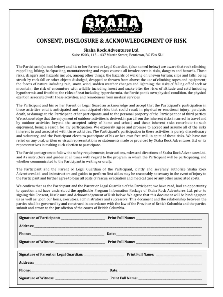 Acknowledgement of Risk Form | PDF | Mountaineering | Justice