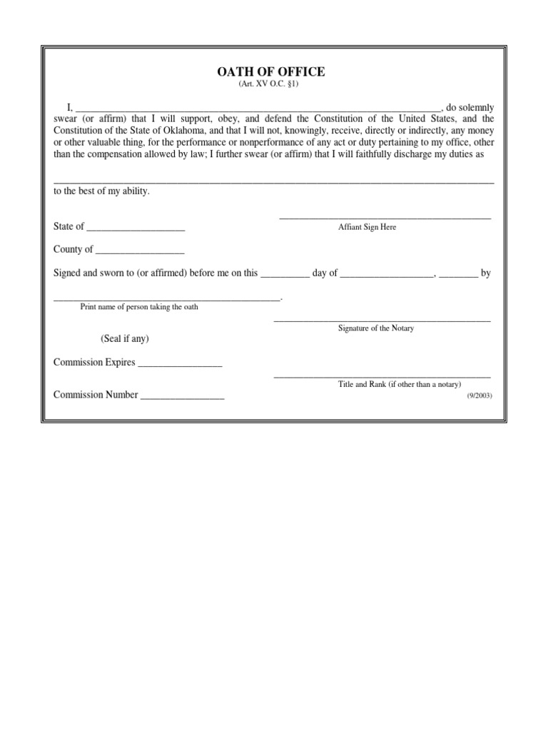 Oath of Office Form | PDF | Affidavit | Oath Of Office