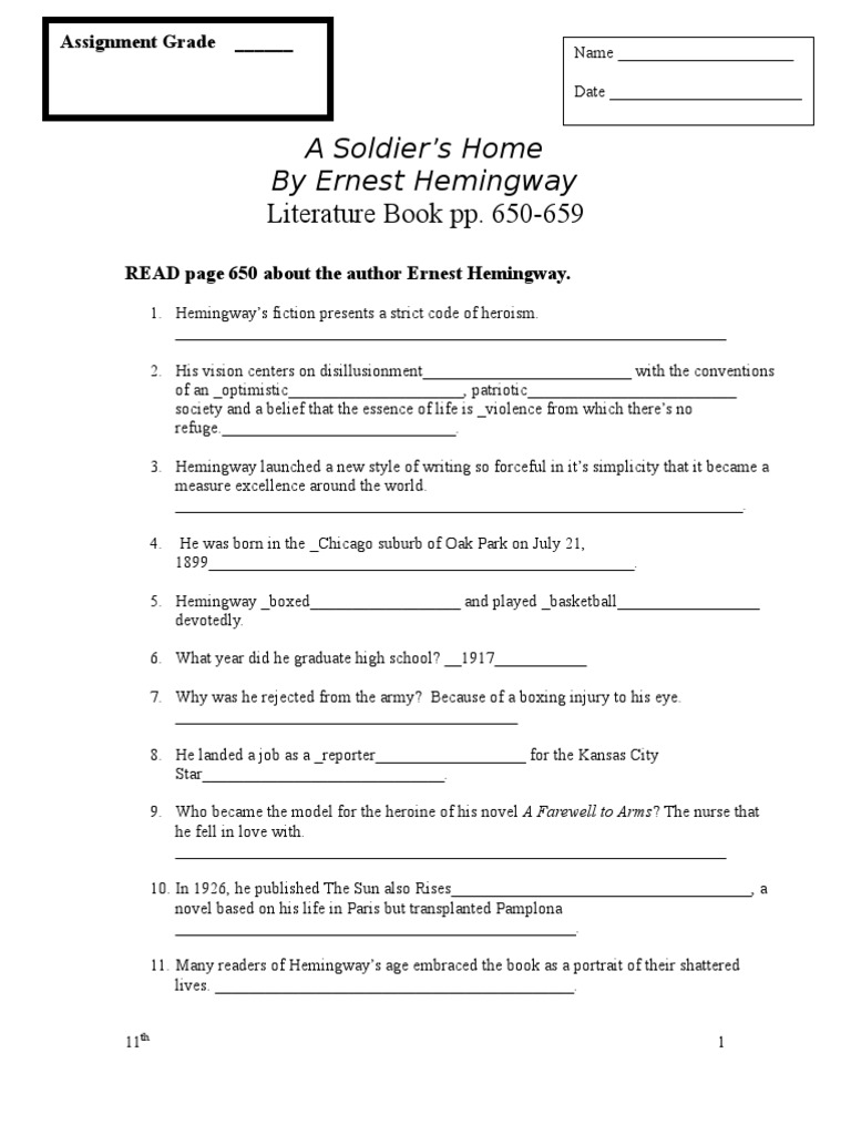 Analysis of Hemingway's "A Soldier's Home" | PDF | Ernest Hemingway
