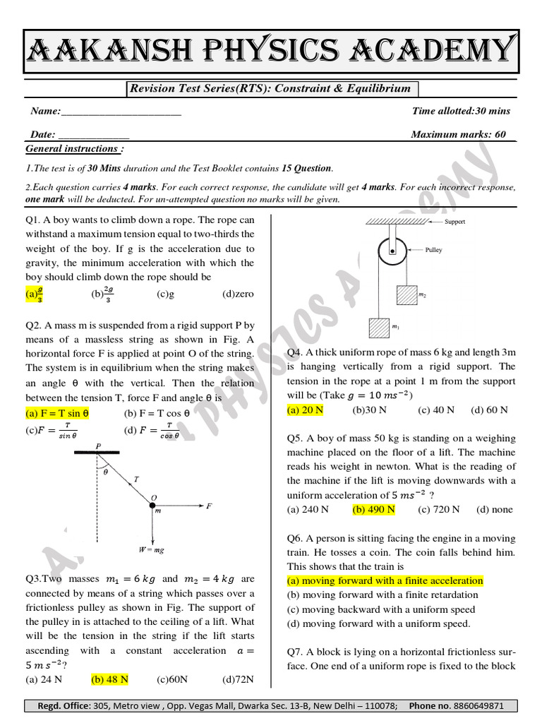 Nlm Constraint Equilibrium Keys Pdf Tension Physics Force