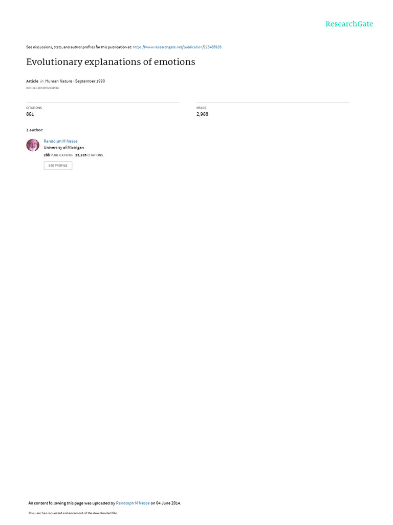 Evolutionary Explanations of Emotions | PDF | Emotions | Fear