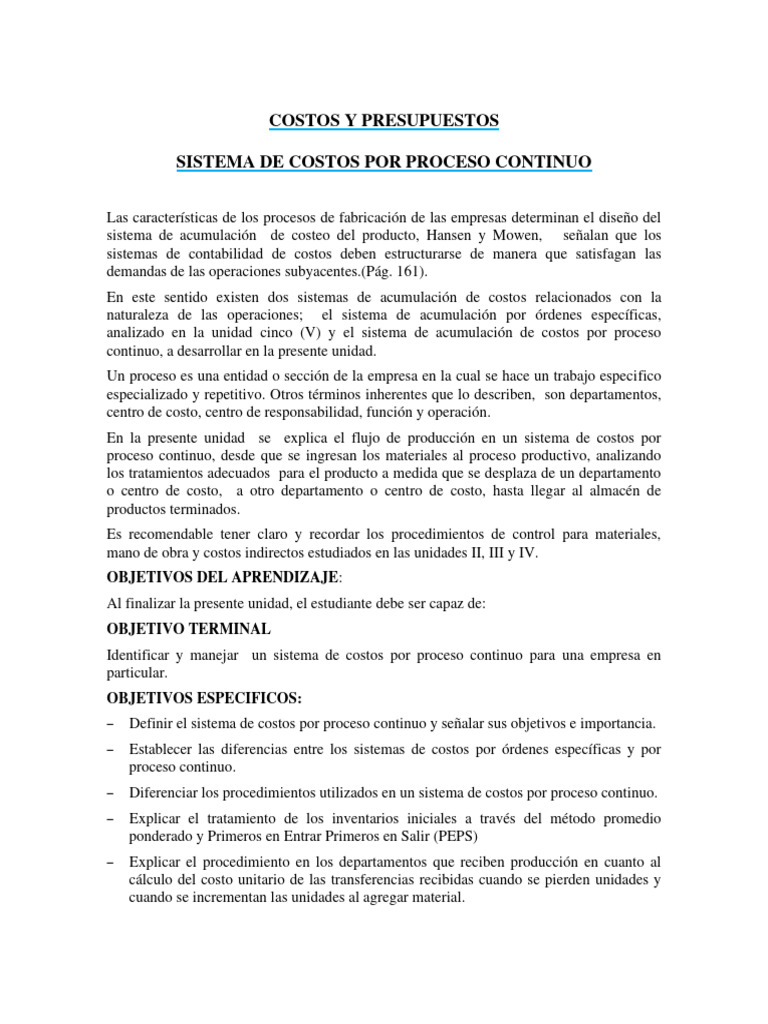 Sistemas de Costos por Procesos | PDF | Contabilidad | Contabilidad de costos