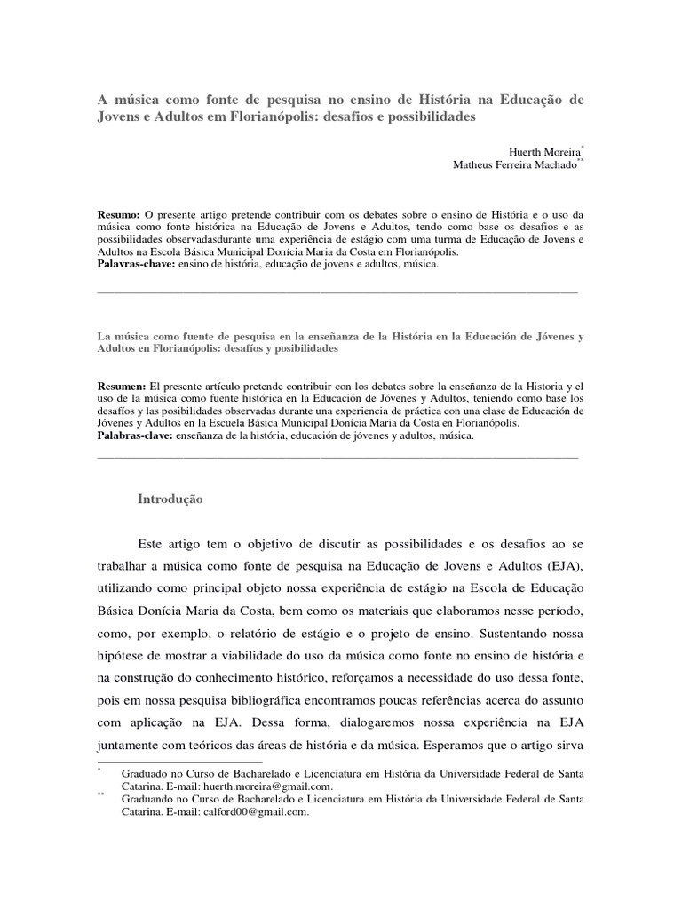 Admin, Artigo 5 - A Música Como Fonte de Pesquisa - Dossiê História EJA N 29 N 1 2018 | PDF ...