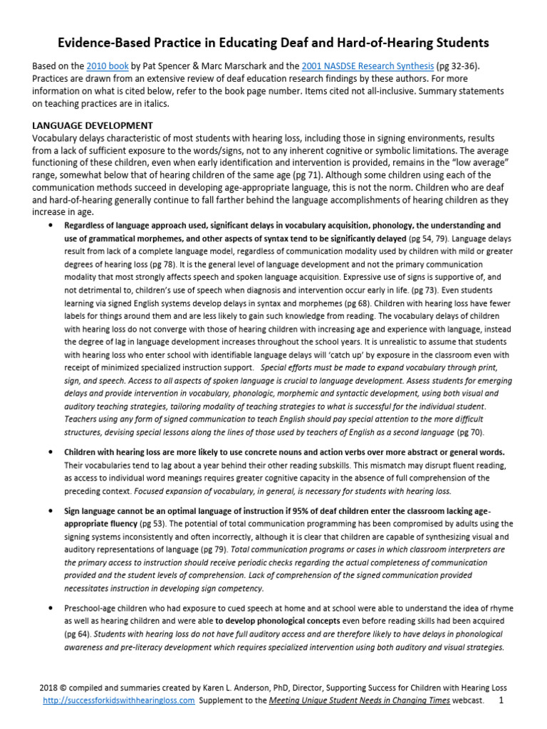 Evidence Based Practices For Students Who Are DHH | PDF | Reading Comprehension | Phonics