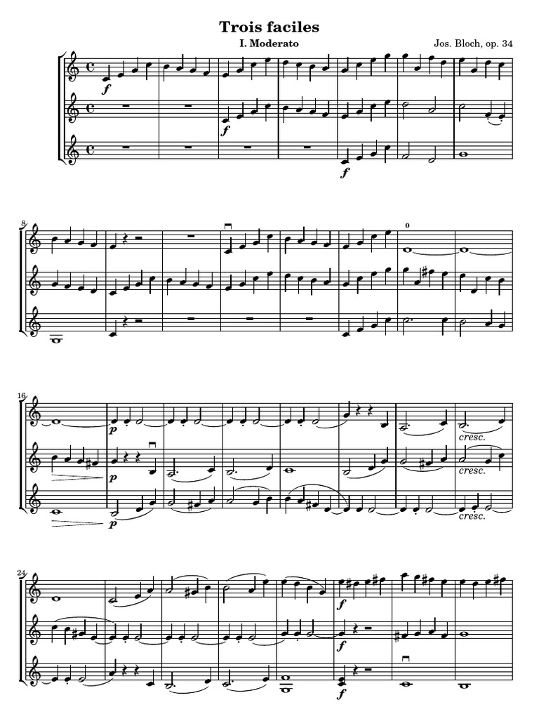 J Bloch Op 34 Trois Faciles Score | PDF