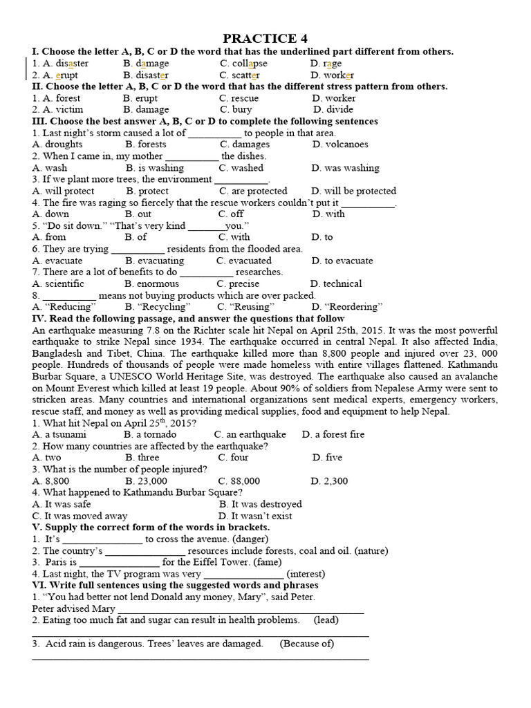Vocabulary and Comprehension Practice | PDF | Nepal | Earthquakes