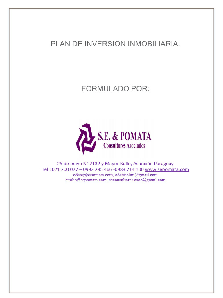 Plan de Inversion Inmobiliaria Ing Cosp | PDF | Inversiones | Economias