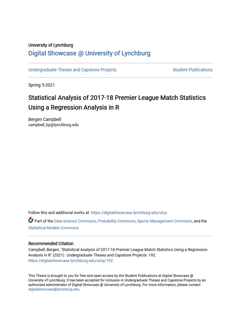 Statistical Analysis of 2017-18 Premier League Match Statistics Using A ... Statistical Analysis of 2017-18 Premier League Match Statistics Using A ...