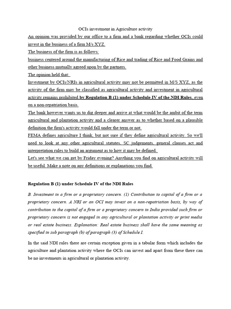 OCI Investment Restrictions in Agriculture | PDF | Agriculture | Food ...