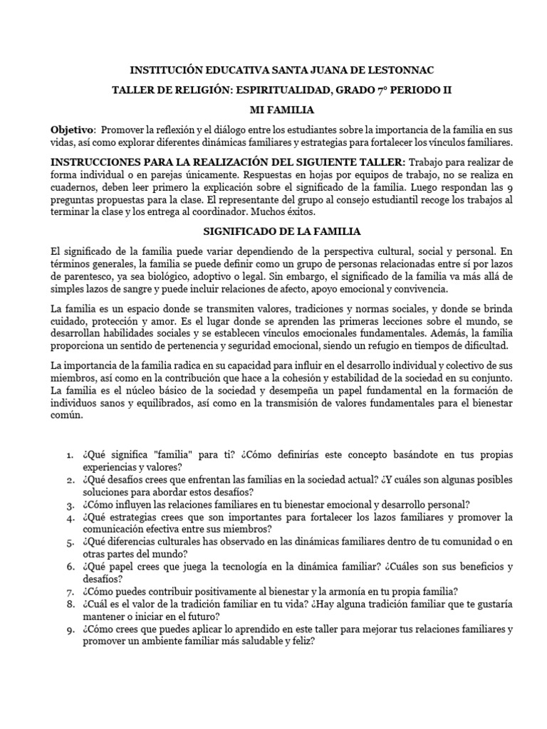 Reflexiones sobre la Familia en 7° | PDF | Familia | Ciencias del ...