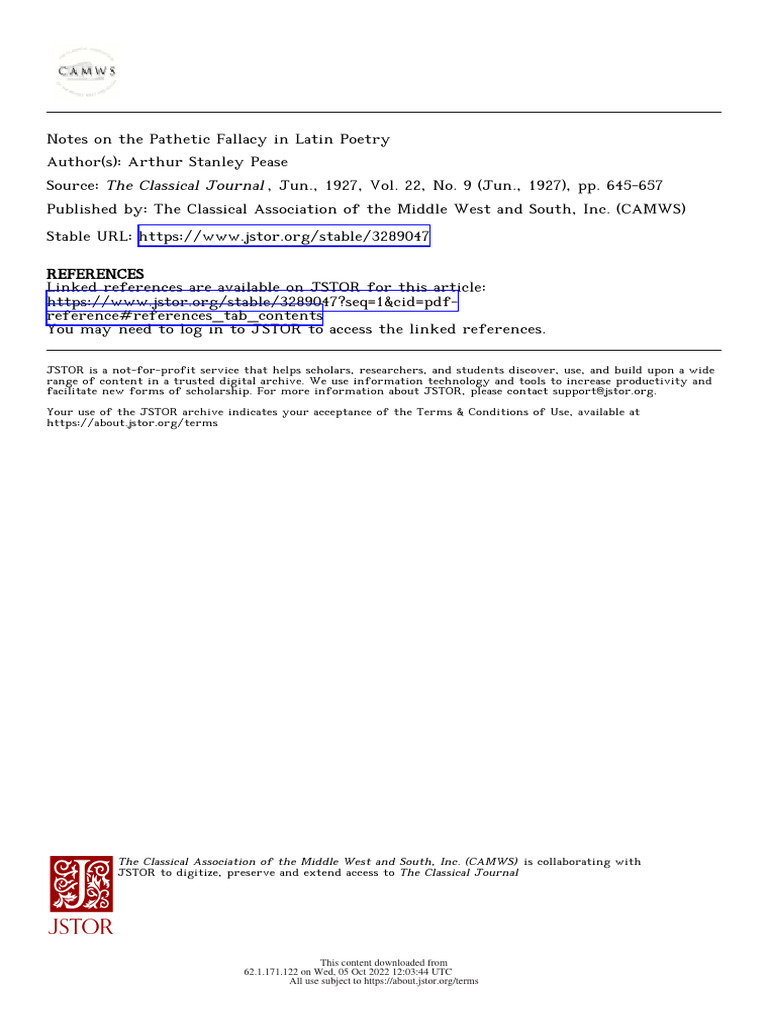 Pathetic Fallacy in Latin Poetry | PDF | Science & Mathematics ...