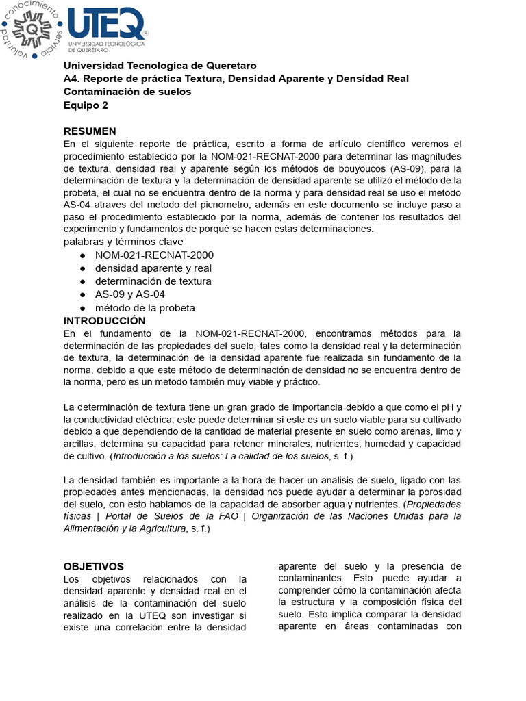 Practica de Textura, Densidad Aparente y Densidad Real. | PDF | Suelo | Densidad