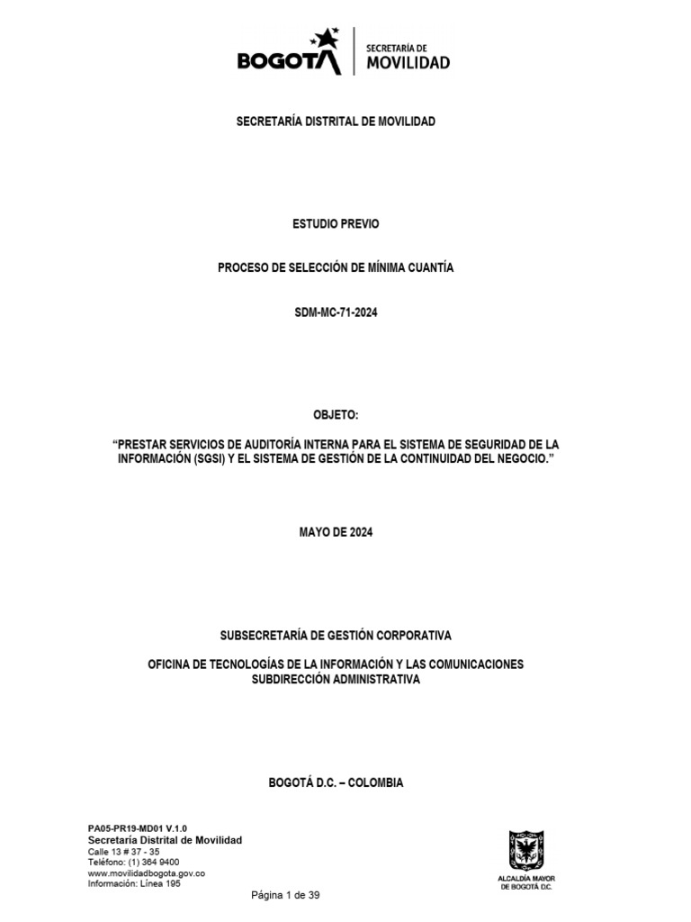 Estudio Previo Sgsi SGCN 2024 | PDF | La seguridad informática | Seguridad