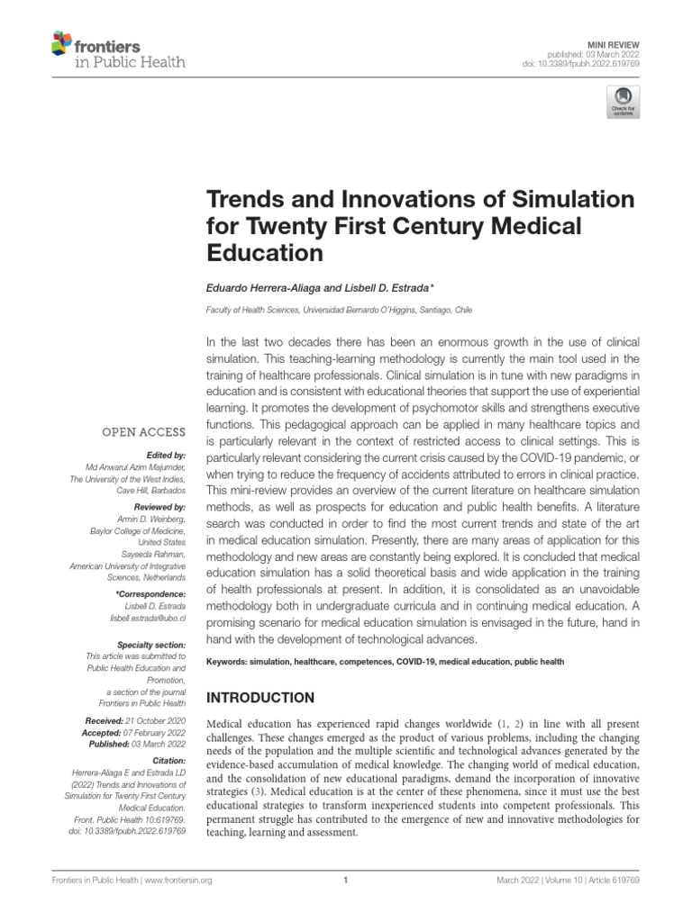 Trends and Innovations of Simulation For Twenty First Century Medical ...