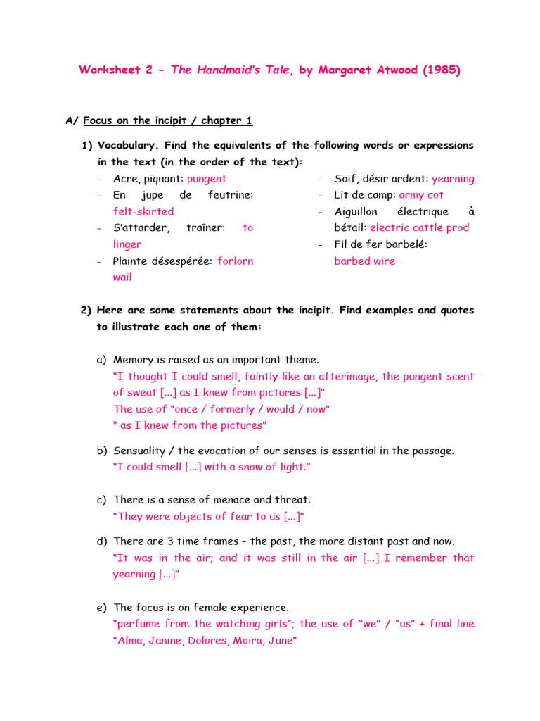 Correction The Handmaid's Tale Chapter 1, 2, 3 | PDF | Narration