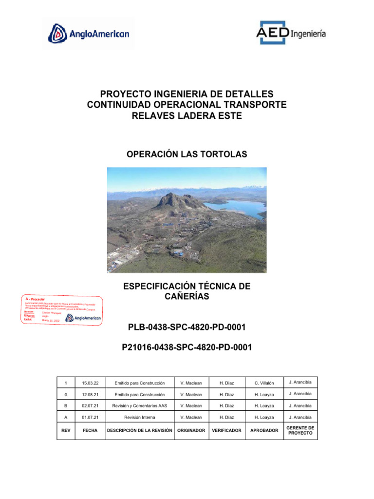 Especificaciones Tecnicas de Cañe PLB-0438-SPC-4820-PD-0001-1 - A | PDF ...