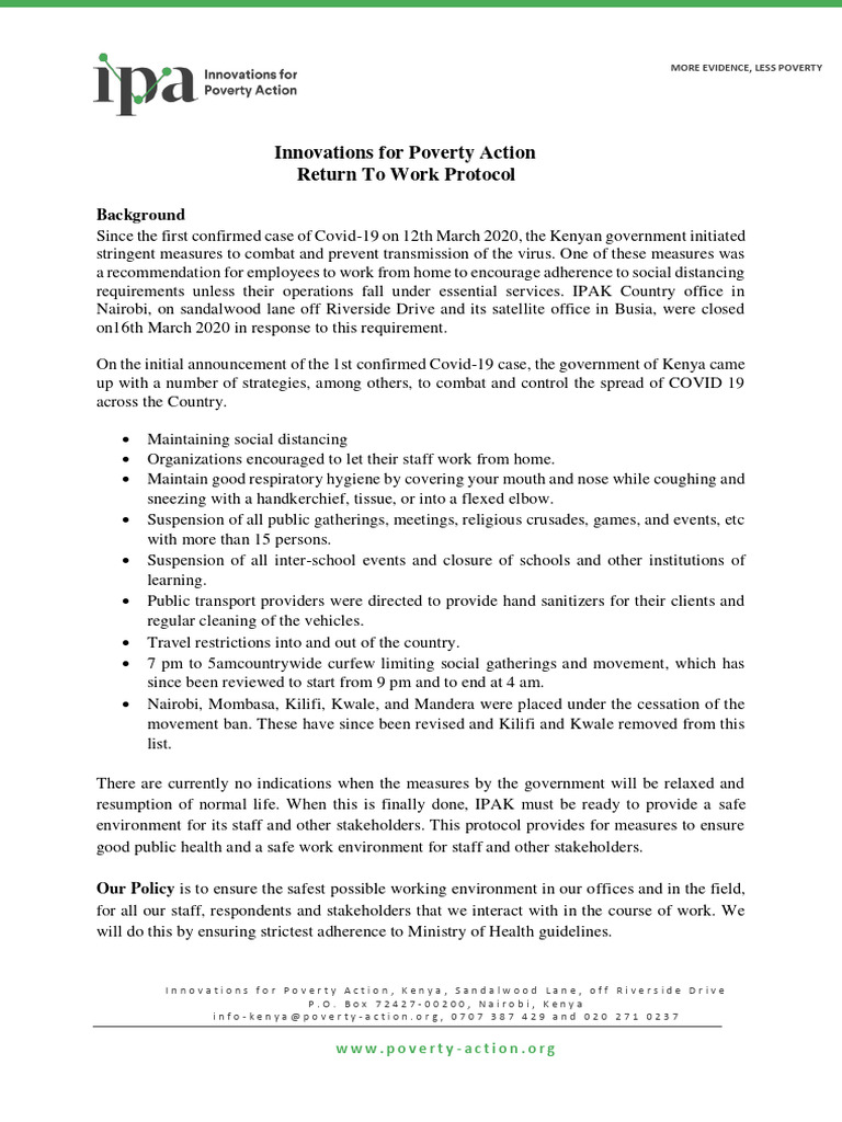 IPA Return To Work Policy | PDF | Common Cold