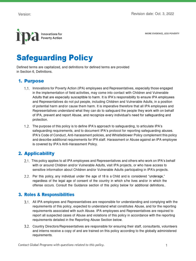 IPA Safeguarding Policy Guide | PDF | Child Abuse | Institutional ...