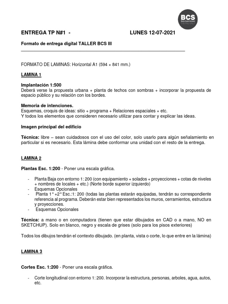 Condiciones de Entrega TP #1 Entrega 12-07 - Taller Bcs - 3º | PDF
