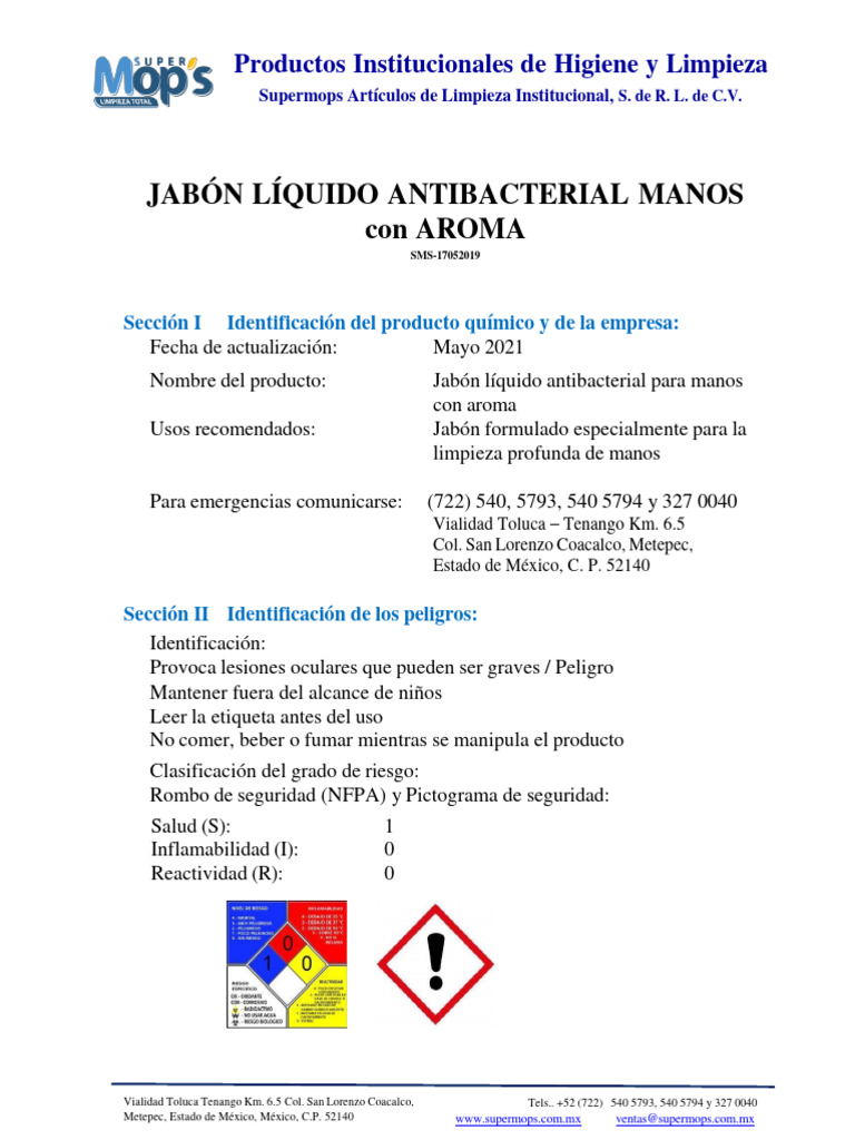 Ficha Tecnica Mops Jabon de Manos Con Olor | PDF | Lavado de manos | Agua