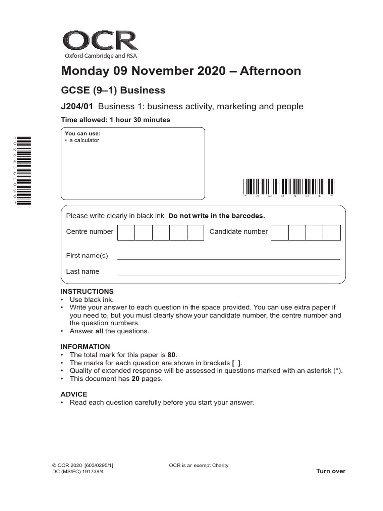 2020 Ocr Gcse Business1 | PDF | Sales | Retail