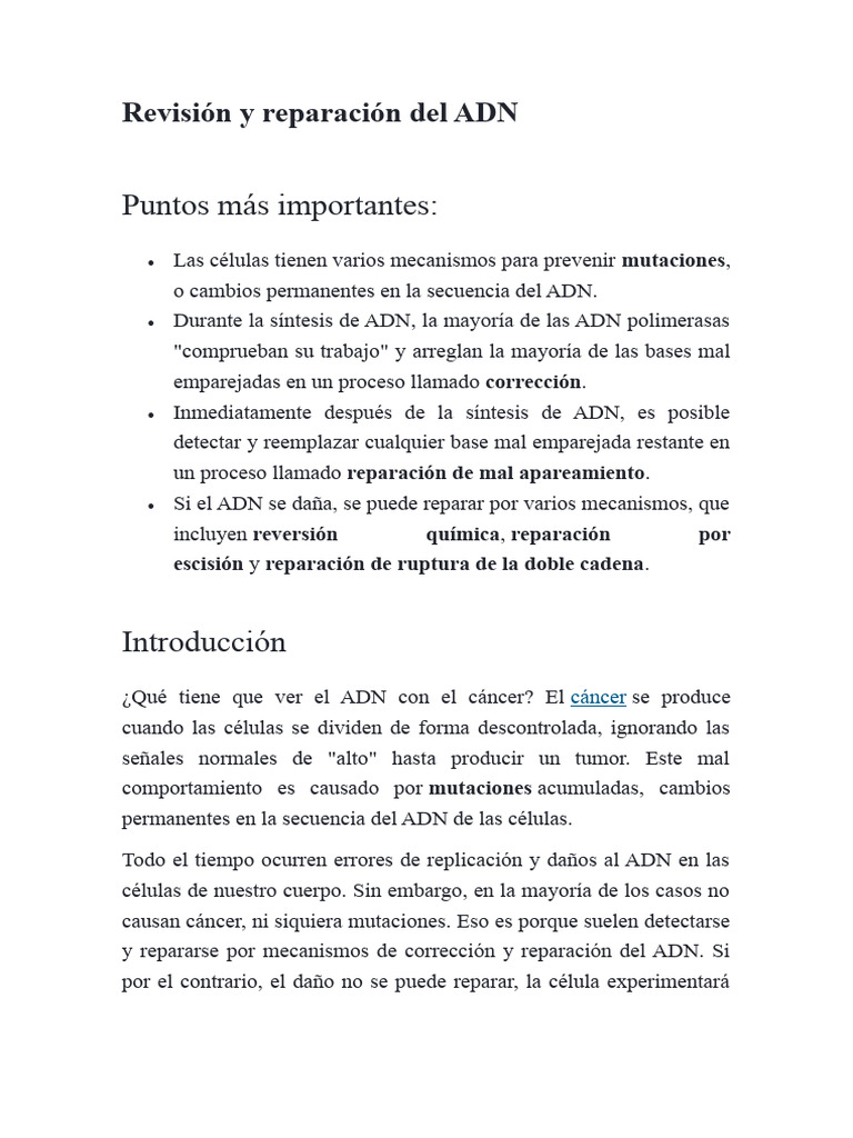 Revisión y Reparación Del ADN | Descargar gratis PDF | Reparación de adn | Adn