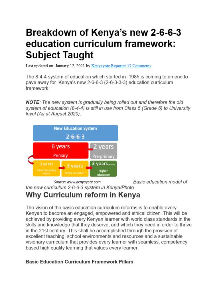 Breakdown of Kenya's 2-6-3-3-3 Education System | PDF | Learning