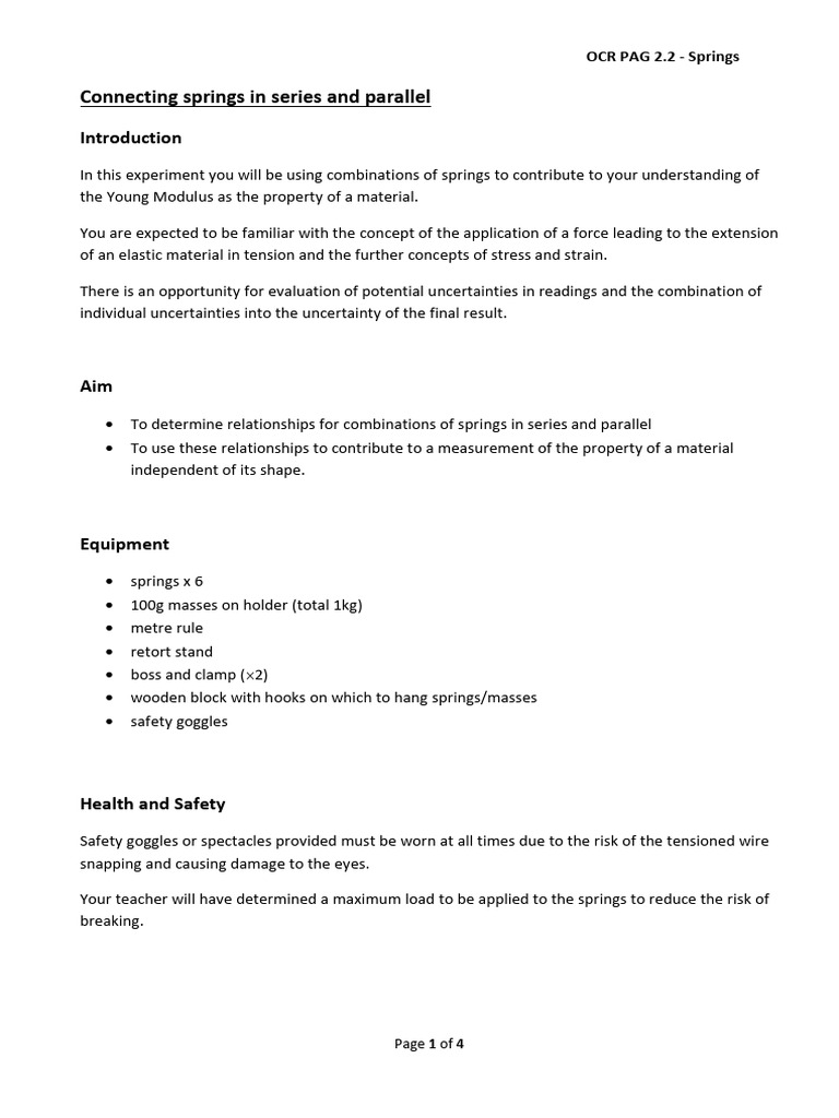 OCR AS 2.2 Springs series parallel | PDF | Young's Modulus ...