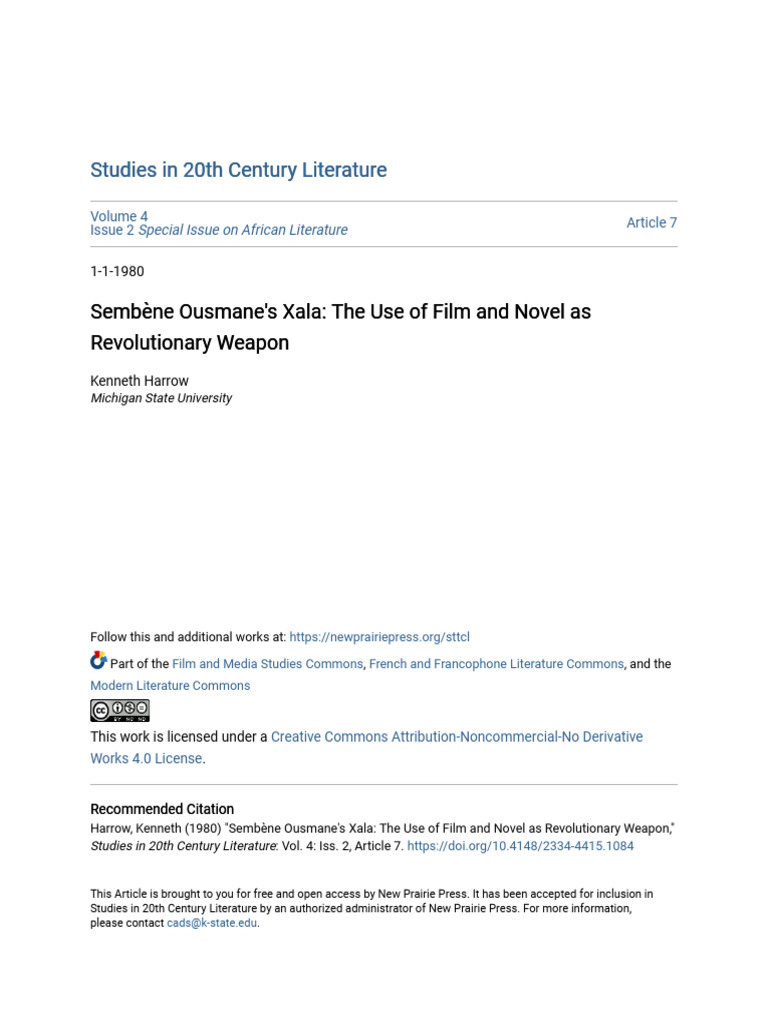 Sembène Ousmanes Xala - The Use of Film and Novel As Revolutionar | PDF ...