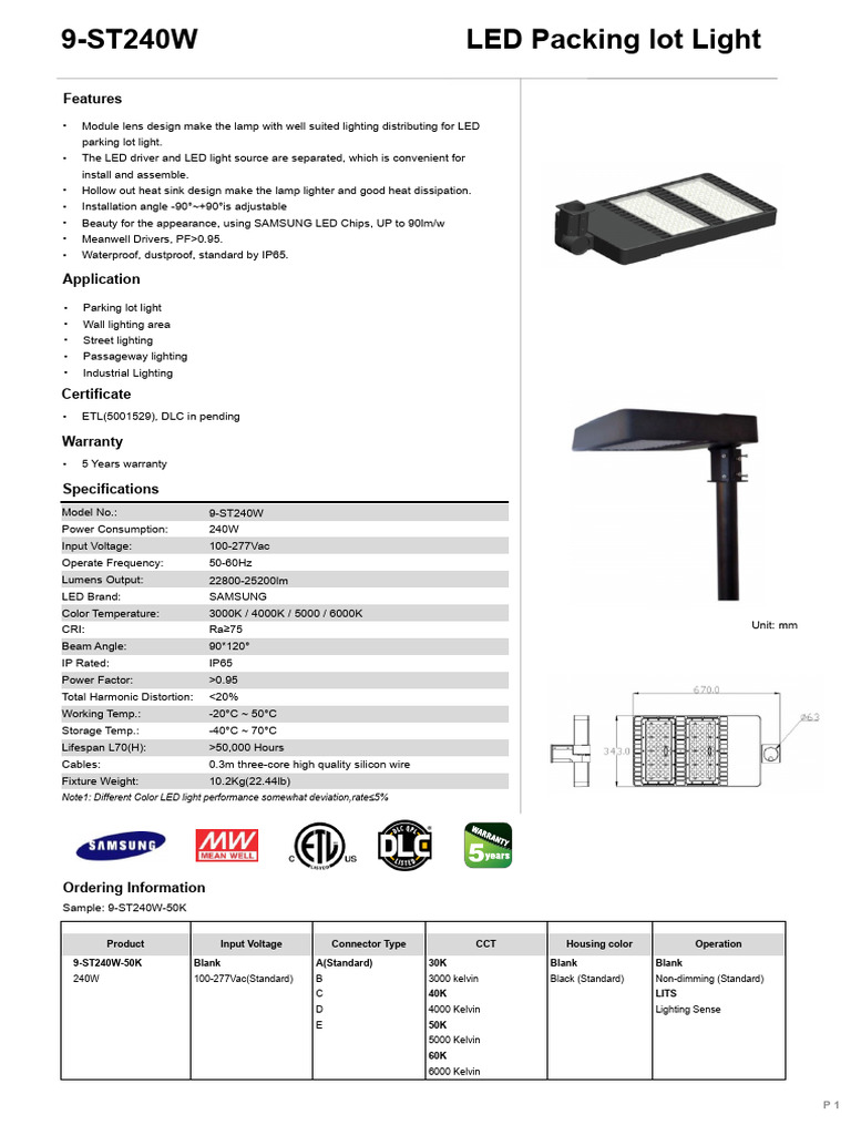 Spec 9-ST240W | PDF | Lighting | Light Emitting Diode