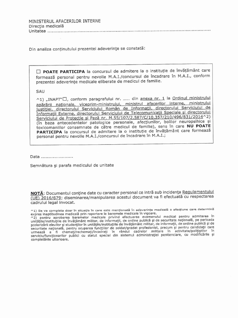 Adeverinta Medicala | PDF