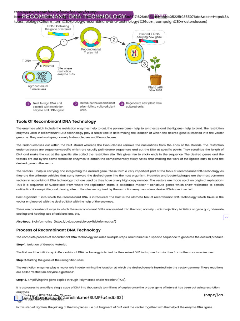 Recombinant DNA Technology - Tools, Process, and Applications | PDF ...