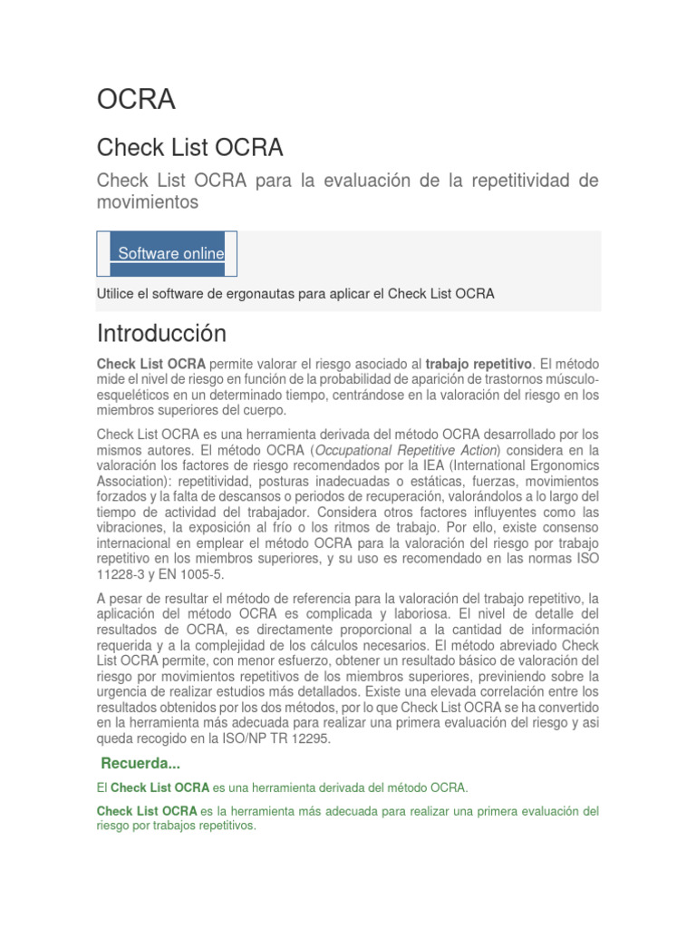 Método OCRA | PDF | Fuerza | Frecuencia