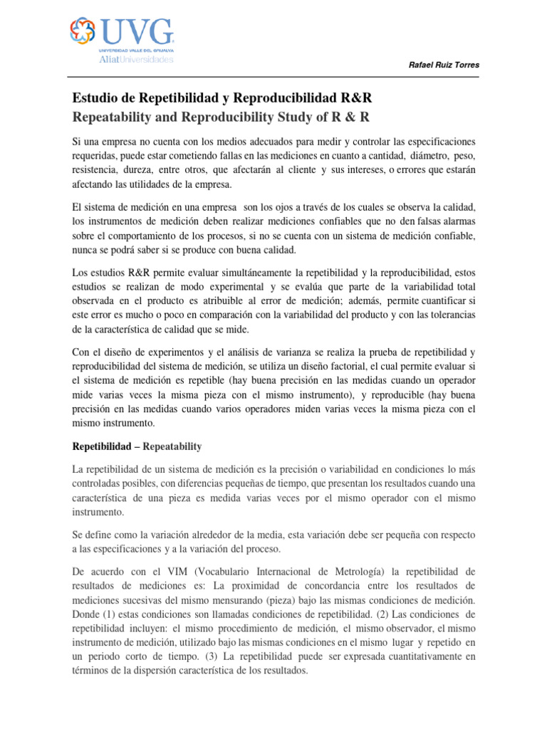 Estudios - R&R - de - Medicion - MSA Rafael | PDF | Medición | Análisis ...