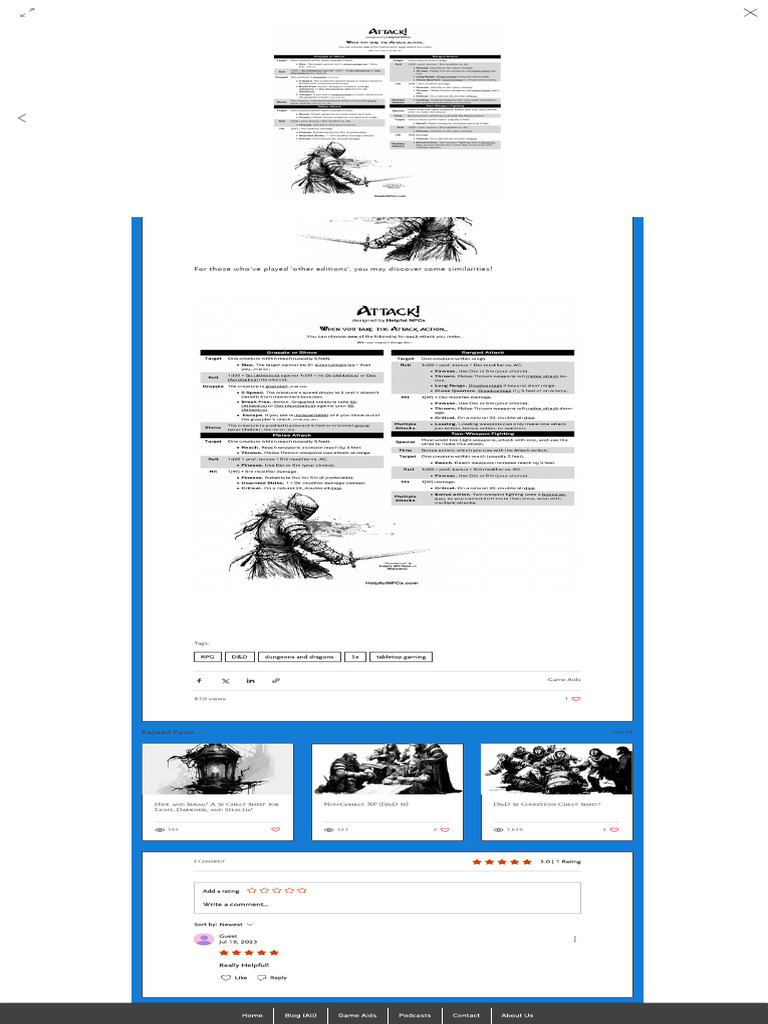 Attack Action Cheat Sheet for 5e! | PDF | Role Playing Games | Dungeons ...