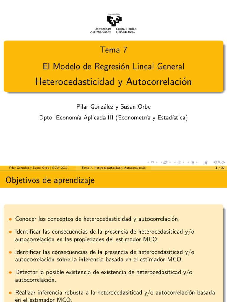 Tema 7 (3mm) El Modelo de Regresión Lineal General - Heterocedasticidad y Autocorrelación ...