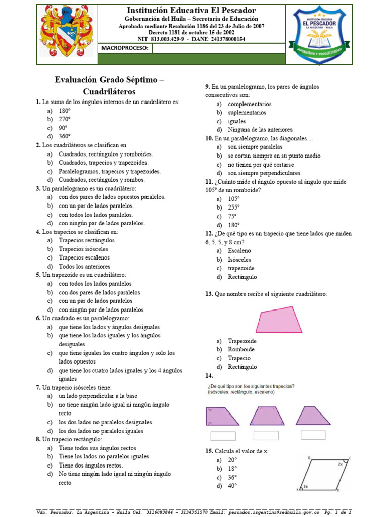 Evaluación Septimo - Cuadrilateros | PDF | Rectángulo | Geometria clasica Evaluación Septimo - Cuadrilateros | PDF | Rectángulo | Geometria clasica