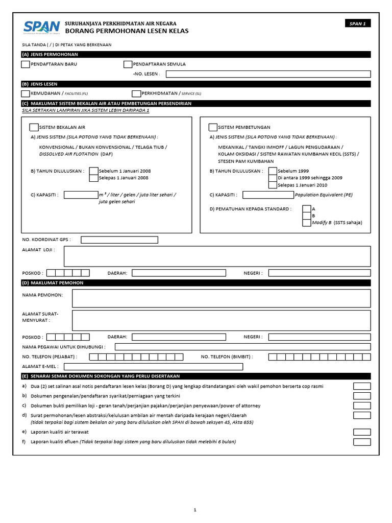Borang SPAN 1 Lesen Kelas | PDF