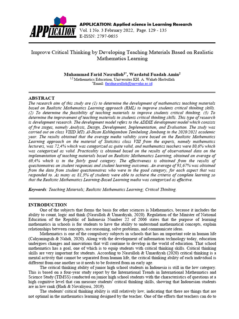 Improve Critical Thinking by Developing Teaching Materials Based On ...