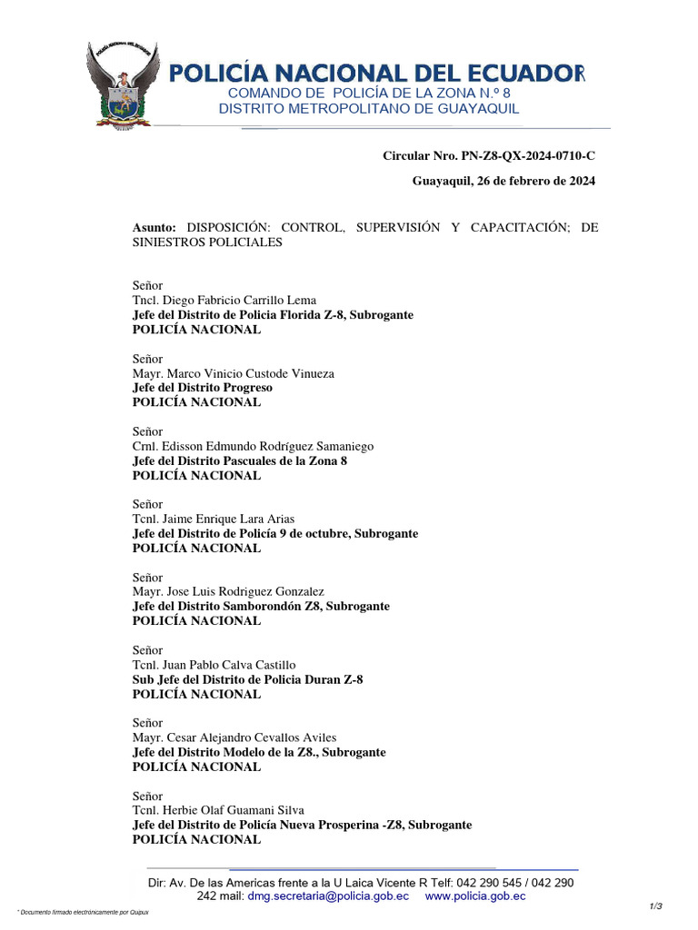 Comando de Policía de La Zona N.º 8 Distrito Metropolitano de Guayaquil ...