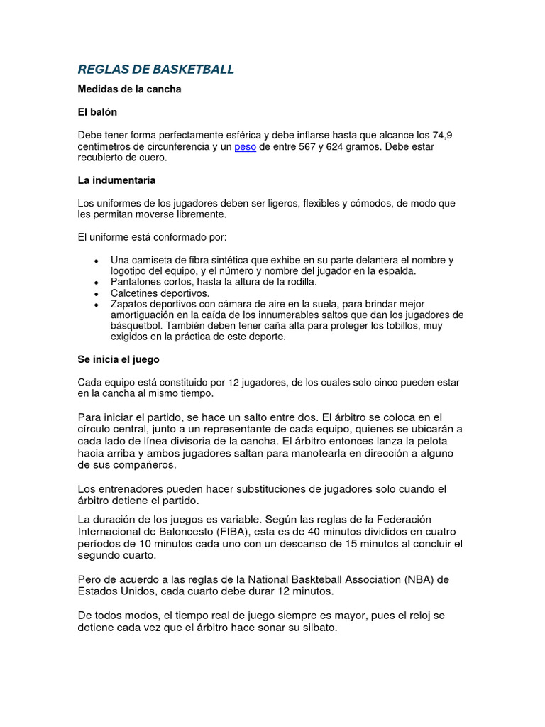 Reglas de Basketball | PDF