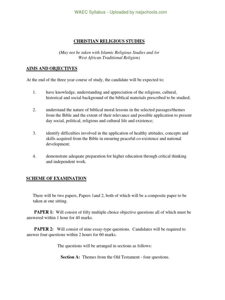 WAEC Syllabus For Christian Religious Studies | PDF | Gospel Of Mark ...