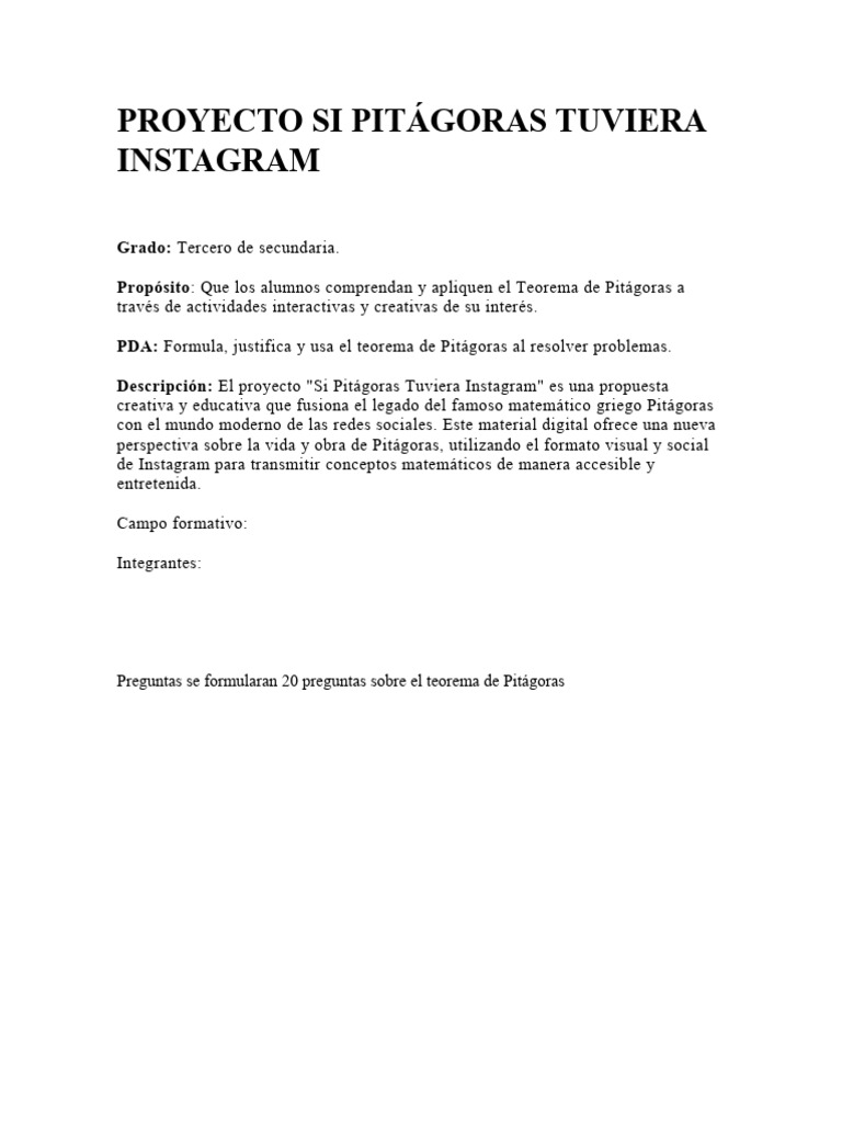 PROYECTO SI PITÁGORAS TUVIERA INSTAGRAM | PDF