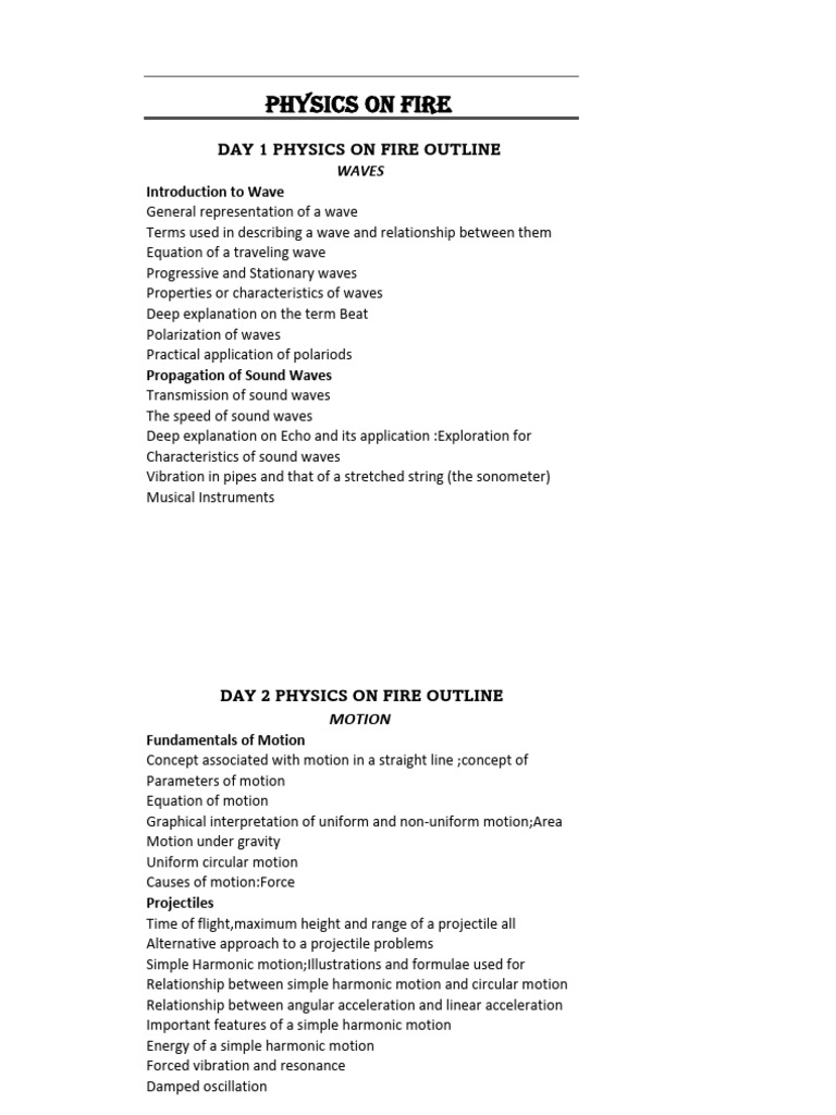 Physics On Fire Outline | PDF | Waves | Heat