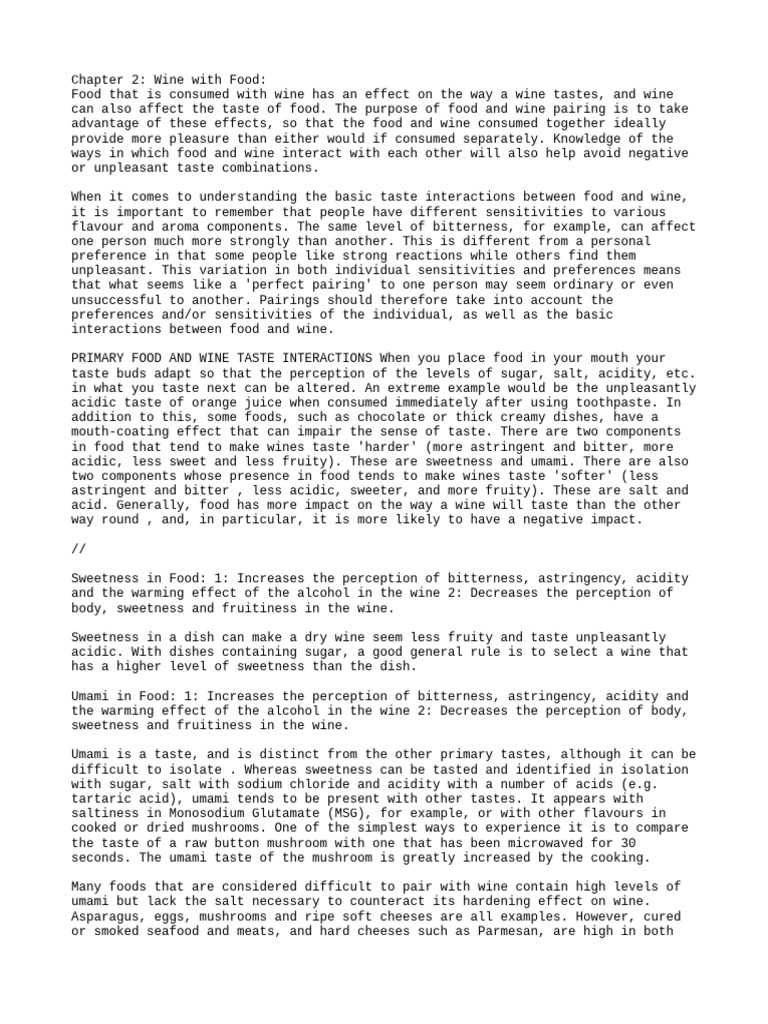 WSET LEVEL 3 - Chapter 2 Wine With Food | PDF | Taste | Umami