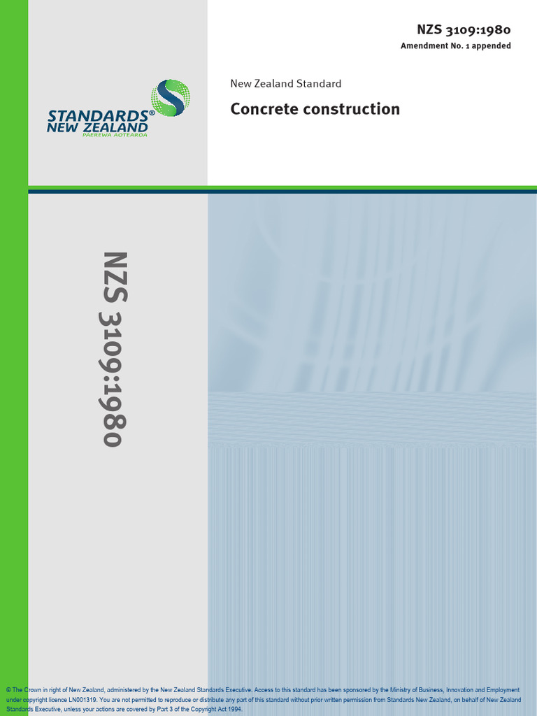 NZS 3109 (1980) Concrete Construction | PDF | Copyright | License