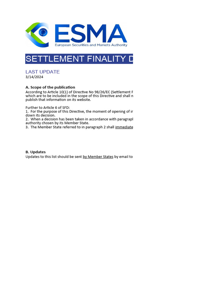 SFD Directive: Designated Authorities List | PDF | Payment System ...