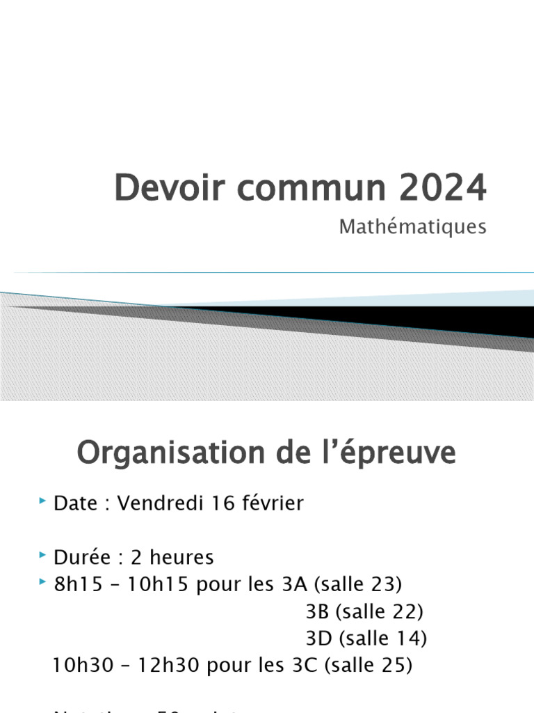 Presentation Devoir Commun 2024 | PDF | Mathématiques